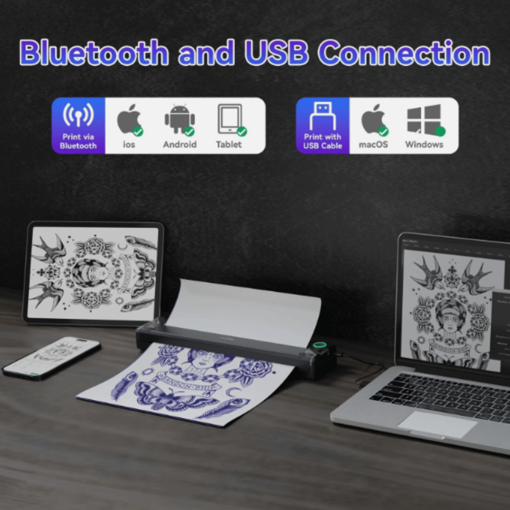 Wireless Tattoo Stencil Printer P90 Bluetooth USB Thermal Transfer ...