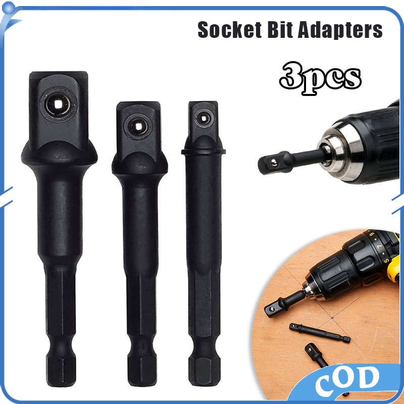 3PCS Impact Drill Socket Adapter Set – 1/4", 3/8", 1/2" Hex Shank Power ...