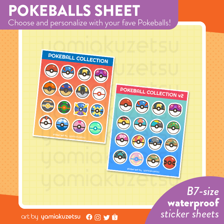 PokeBall Waterproof Sticker Sheet v1 & v2 by yamiakuzetsu | Shopee ...