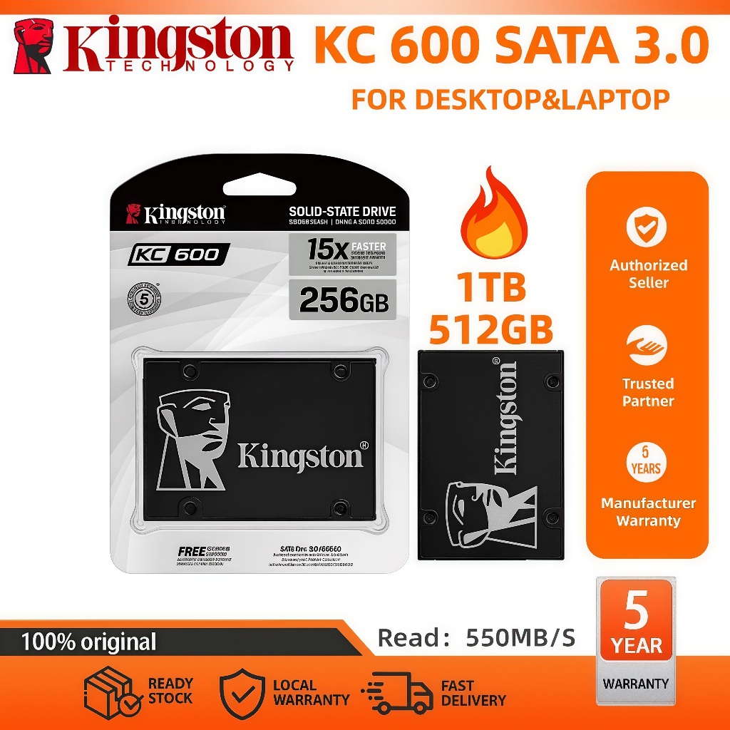 Kingston KC600 256G/512GB/1024GB SSD Sata 3 Solid State Drive 2.5 Inch Loptop/Desktop SSD ...