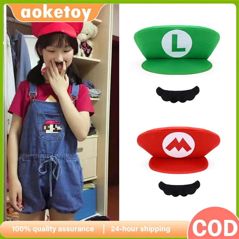 Super Mario Bros Hat costume Cosplay Halloween Red Green Cap bar ...
