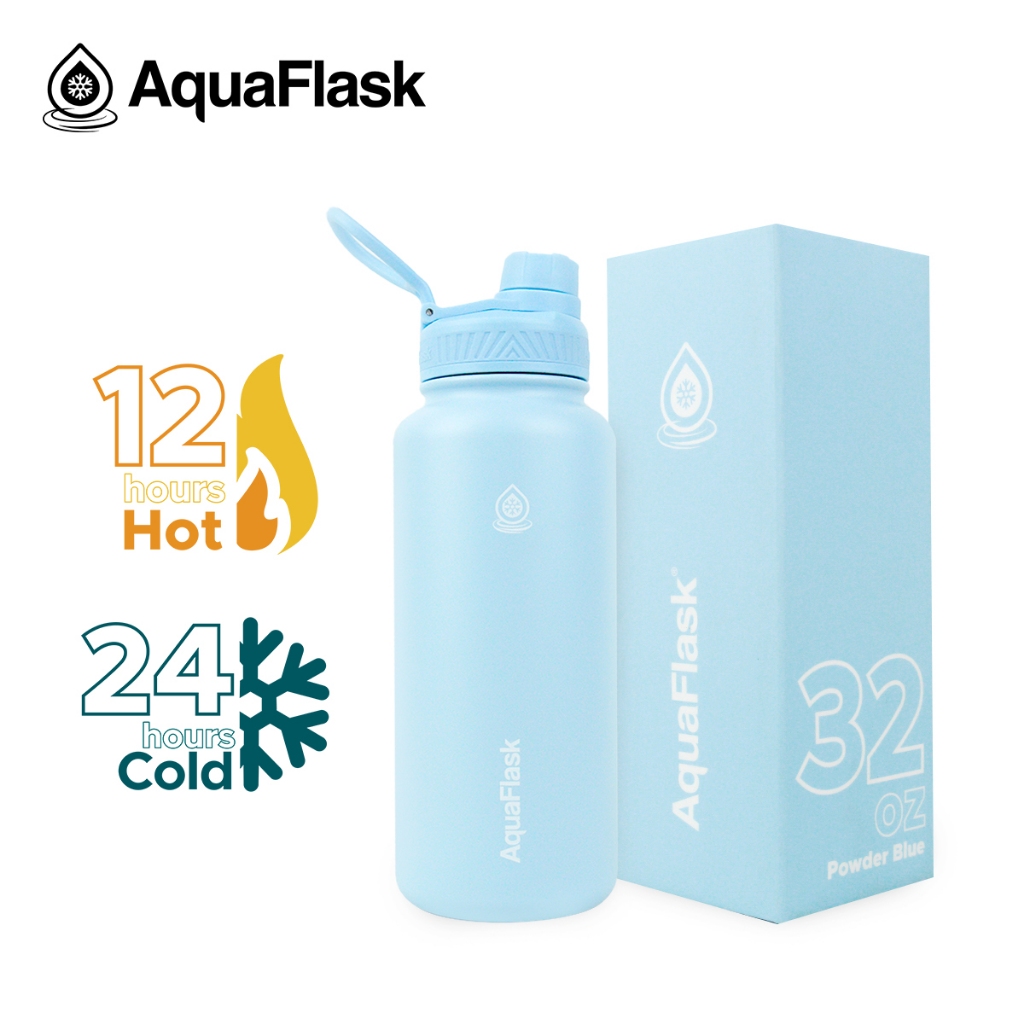 AquaFlask 32oz Powder Blue Wide Mouth with Cap Lid Vacuum Insulated ...