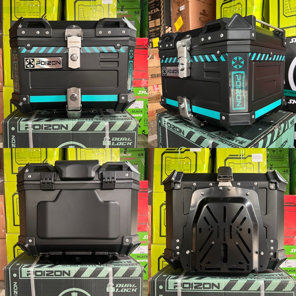 Poizon V2 Dual Lock ABS Hard Plastic Top Box with Backrest Inner Lining ...