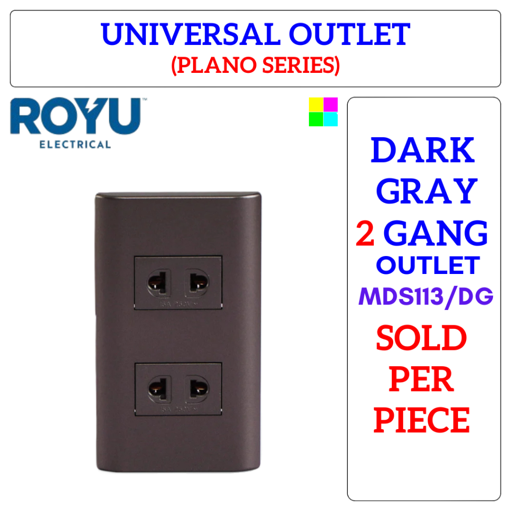 Royu Plano Series (Dark Gray) Duplex Univ. Outlet w/ Ground & Shutter ...
