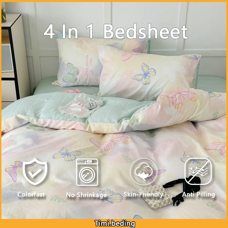 COD 4 in 1 Bedding Set Full Garterized Canadian Cotton Bed Sheet Duvet ...