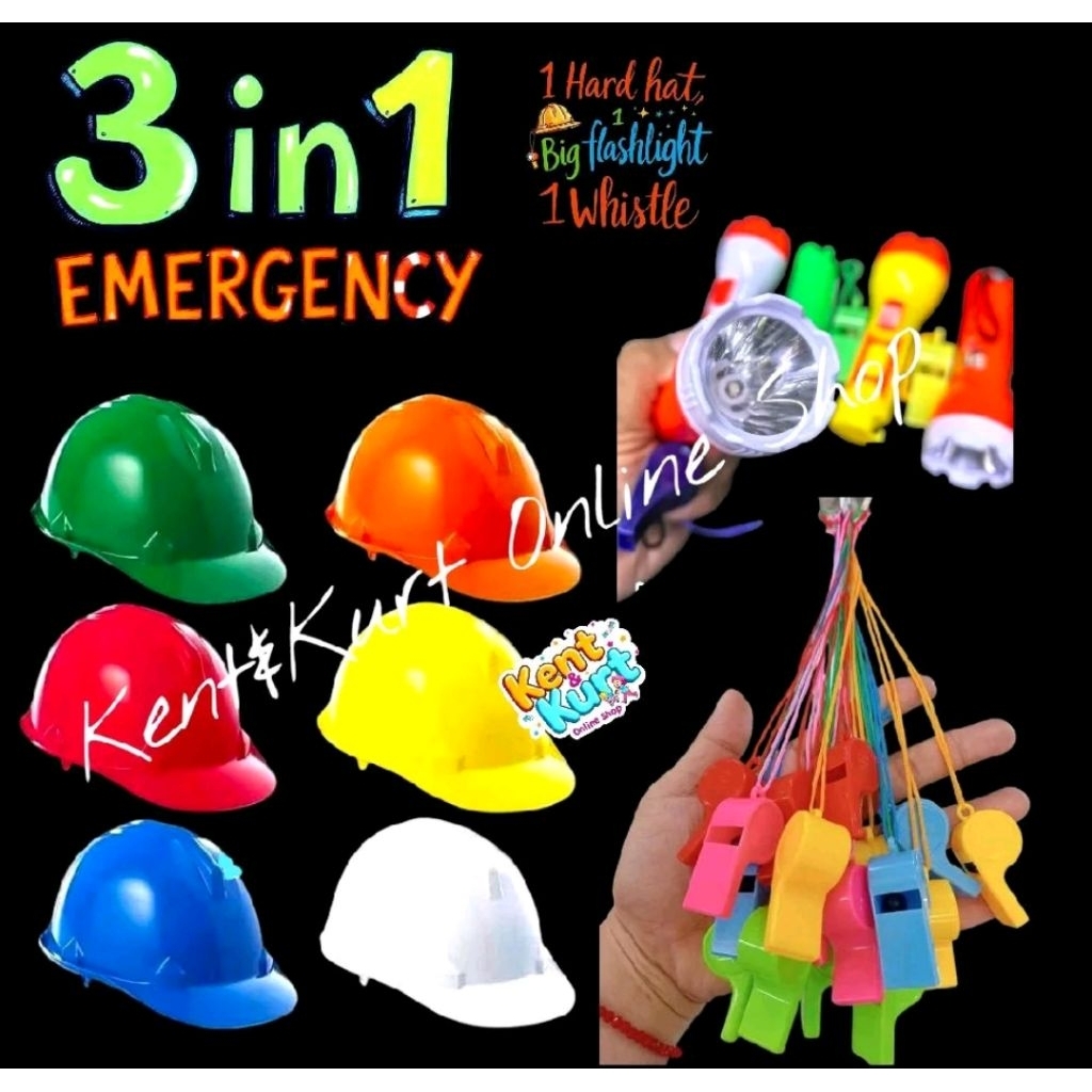 3 in 1 Emergency Kit Set ( 1 Adjustable Hard Hat, 1 Whistle & 1 ...