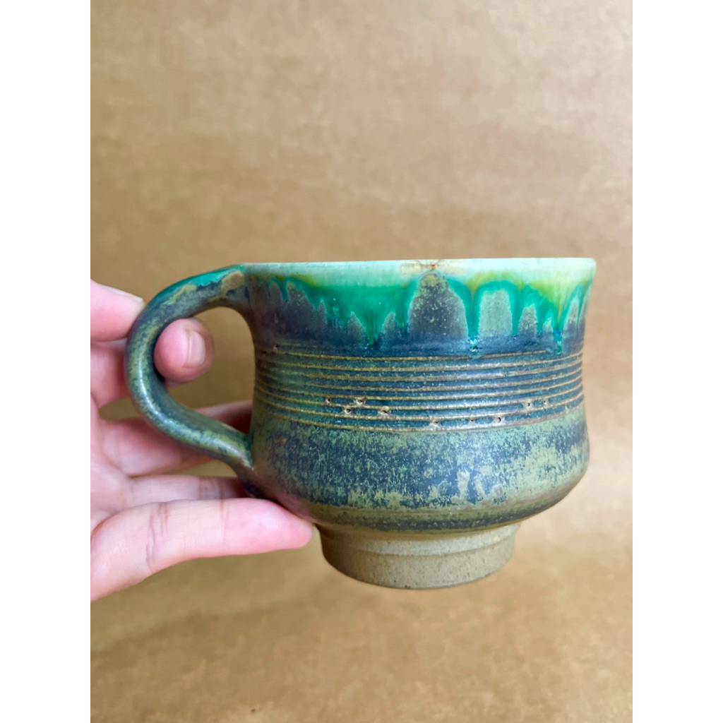 vintage rusty green glaze coffee mug,espresso cup thick and heavy ...