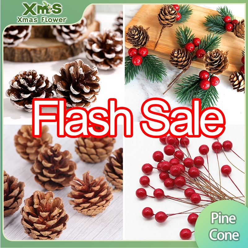 Pine Cones 9pcs (2 Colors) with Greens & Berries - Complete Xmas Decor ...