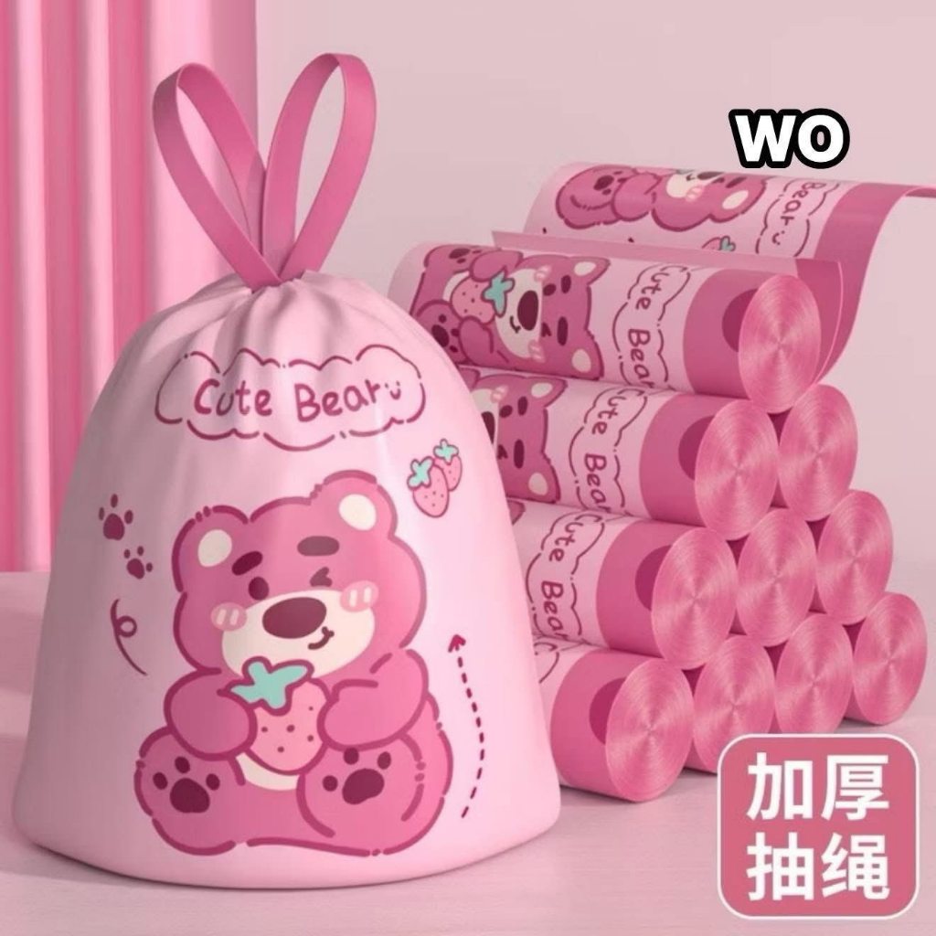 1 Roll Drawstring Garbage Bags Cute Printing Thick Trash Kitchen ...