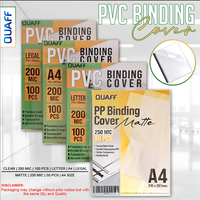 QUAFF Clear PVC Binding Cover Short / A4 / Long Size 200 Microns (100 sheets / pack) | Shopee ...