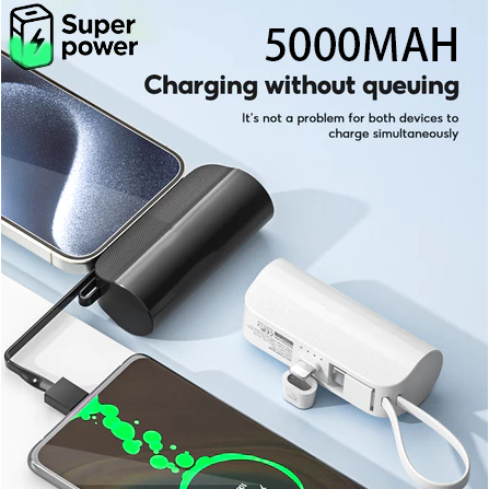 5000mAh-10000mAh Mini Power Bank with Built-in Cables for TypeC 2in1 ...