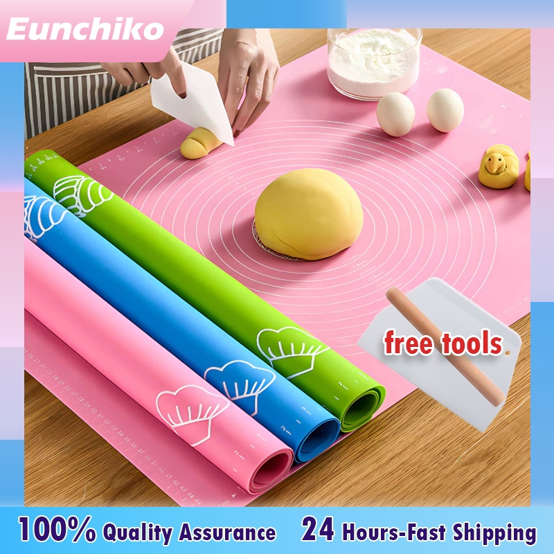 Non-Stick Silicone Baking Pastry Mat with Measurements with Rolling Pin ...