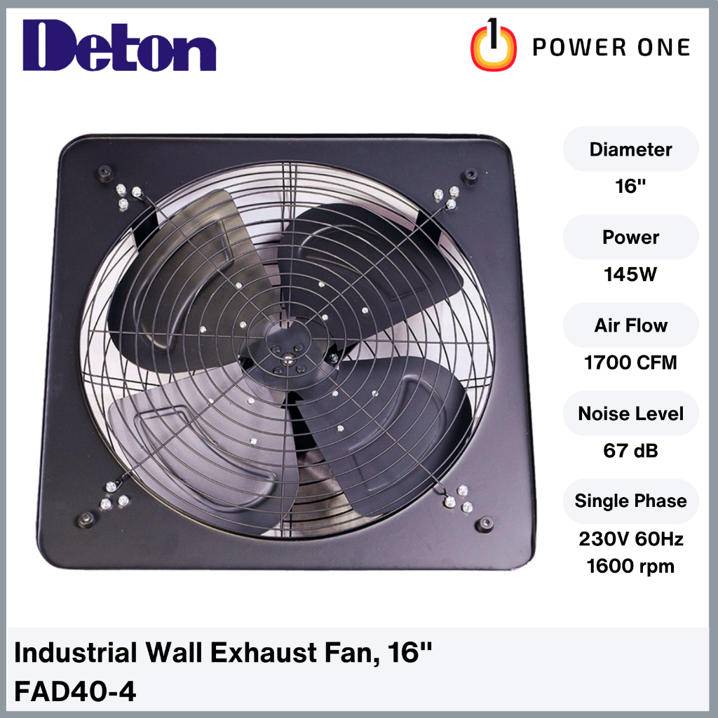 DETON Industrial Ventilating Exhaust Fan, 16" (1700CFM) (145W) (FAD40-4 ...