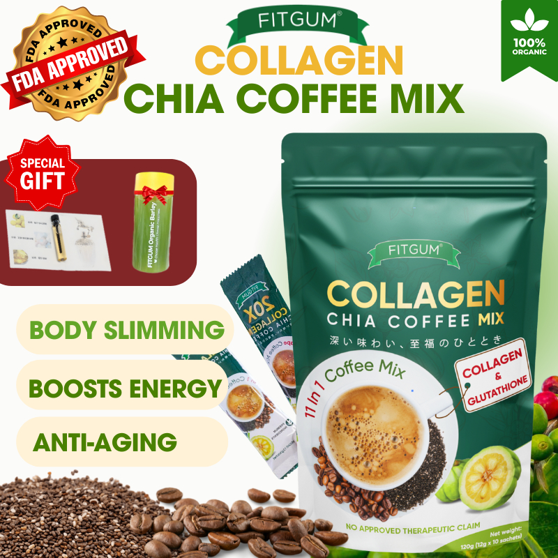 FITGUM 20X Collagen Chia Coffee 11 in 1 Coffee Mix Slim Body Weight ...