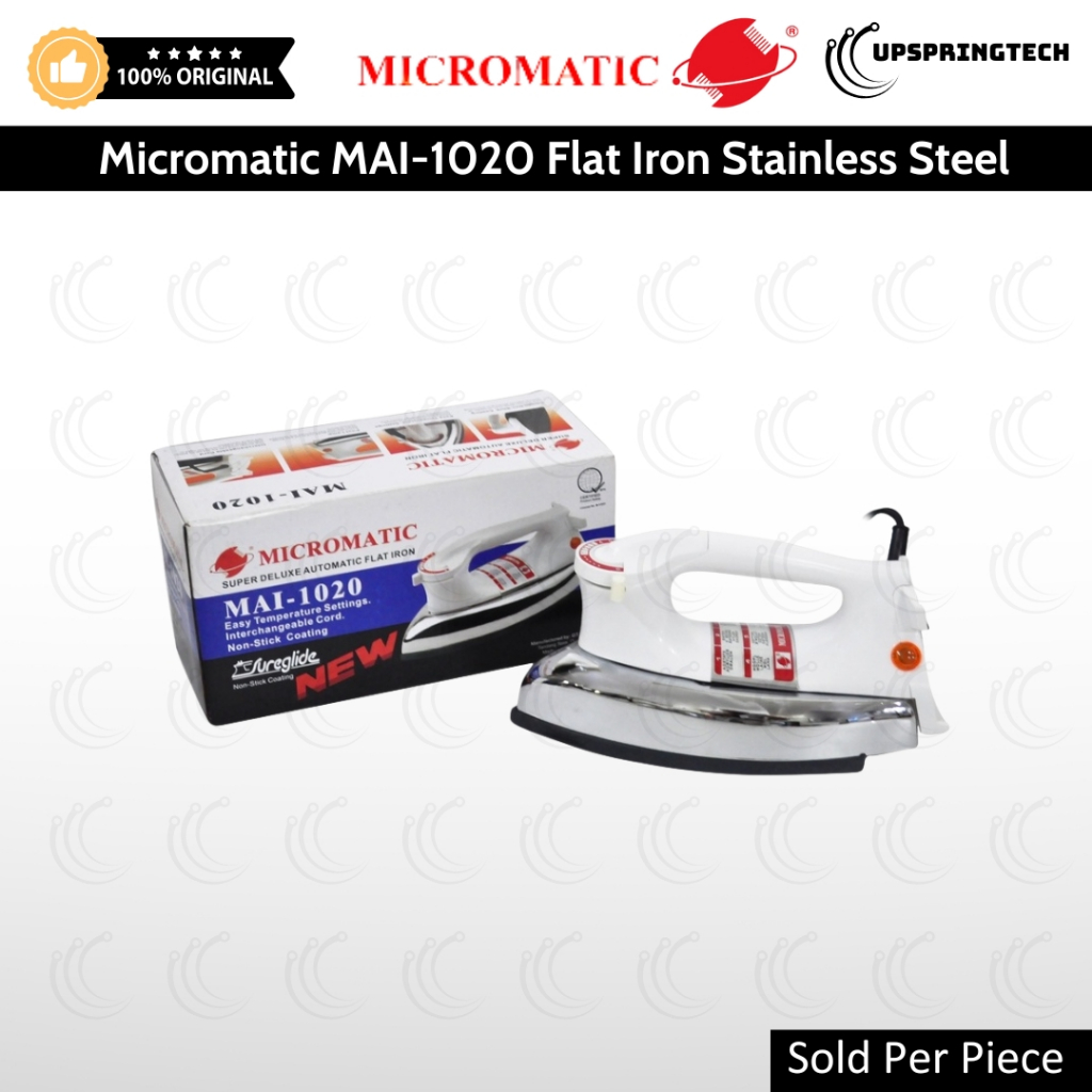 Micromatic MAI-1020 Stainless Steel Flat Iron 1000W Non-Stick Sole ...