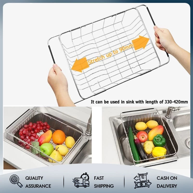 Stainless Steel Bowl Rack Sink Rack Drainage Platform Retractable Drain ...