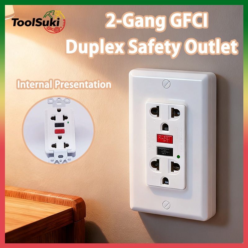 2-Gang GFCI Duplex Safety Outlet Wall Outlet 16A/20A 250v Universal ...