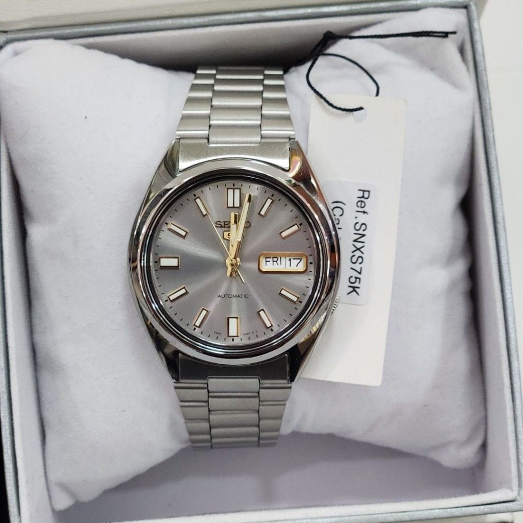 Seiko 5 SNXS SNXS75K SNXS75 Grey Gray Dial with Gold Markers Automatic ...