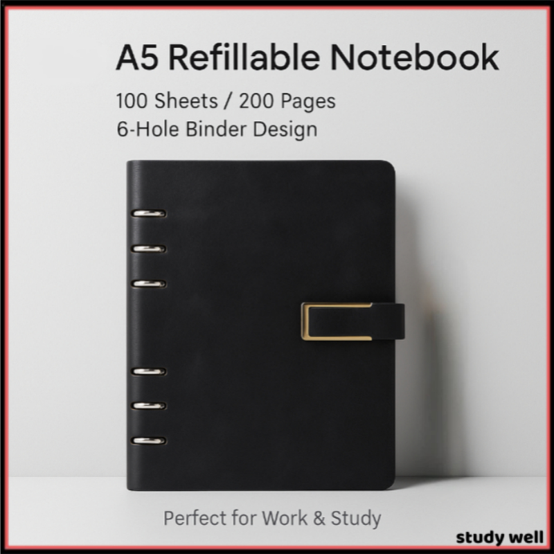 A5 B5 Leather Refillable Notebook Loose Leaf Binder Magnetic Buckle Big ...