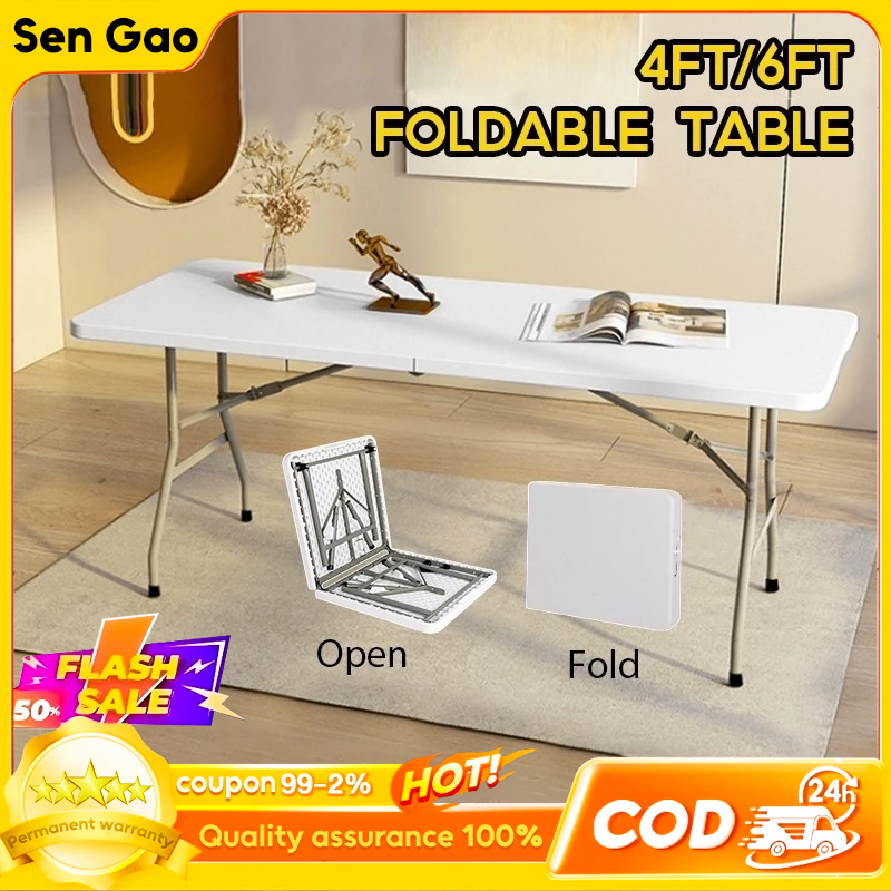 Folding Table 6FT 4FT Camping table Adjustable Height Indoor Picnic ...