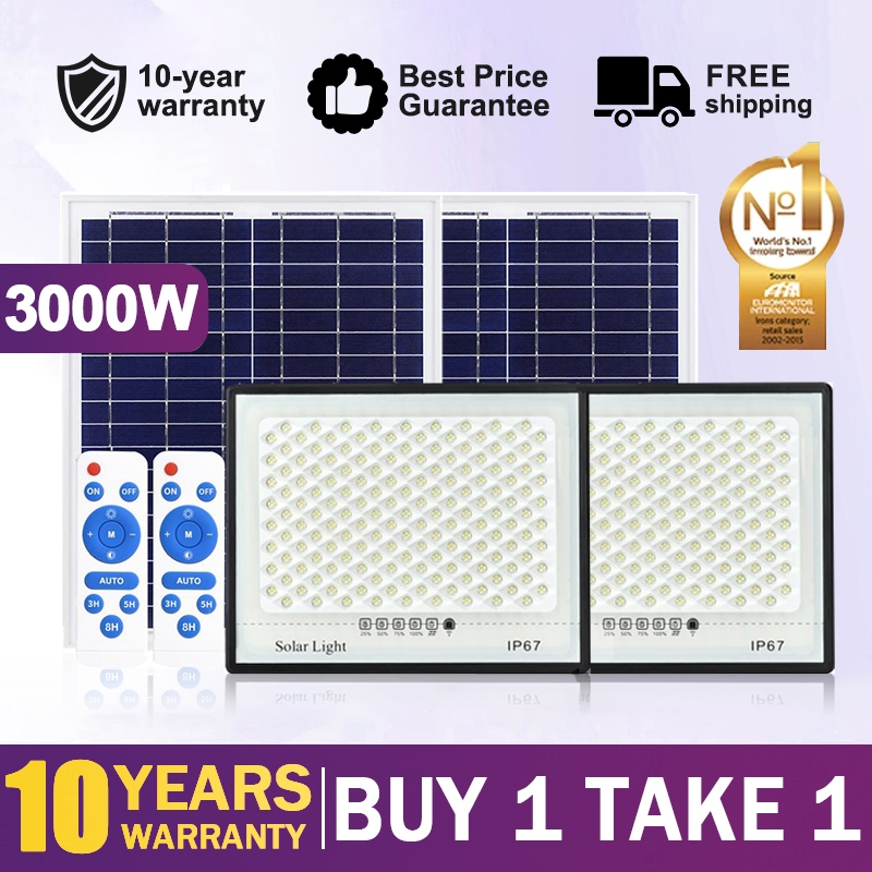 【Free Gift】Solar Light Outdoor BUY 1 TAKE 1 3000W LED Light Solar Flood ...