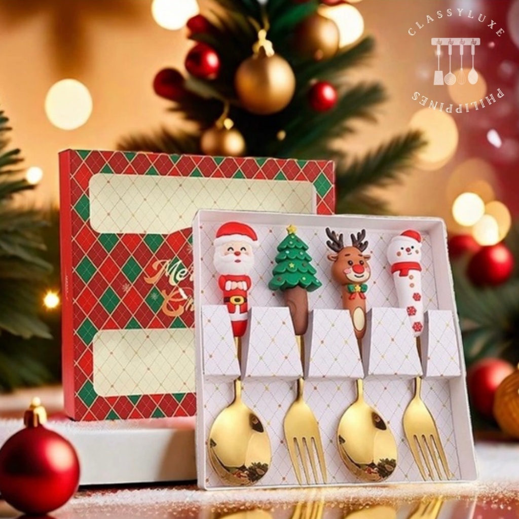 Classy Luxe 4 pcs Christmas Gift Ideas Spoons and Forks Gift Set Santa ...