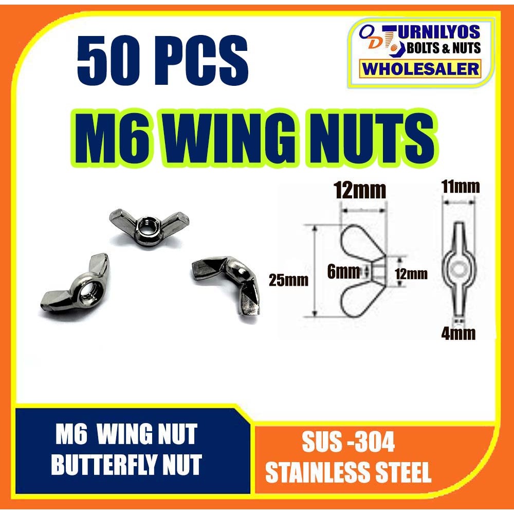 20 PCS STAINLESS M6 WING NUT SUS-304 FOR FURNITURES | Shopee Philippines