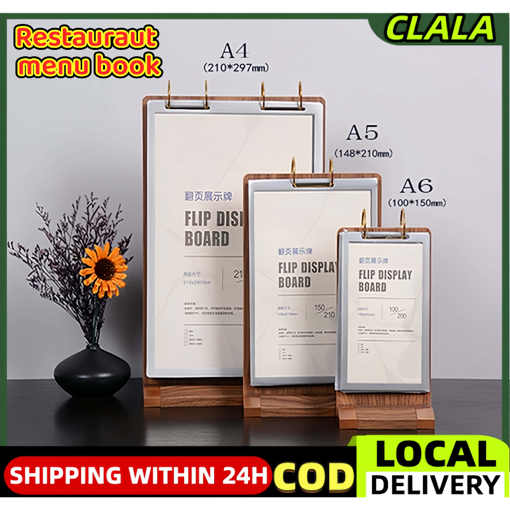 Walnut flip table card pvc menu adhesive display stand A4/A5/A6 wooden ...