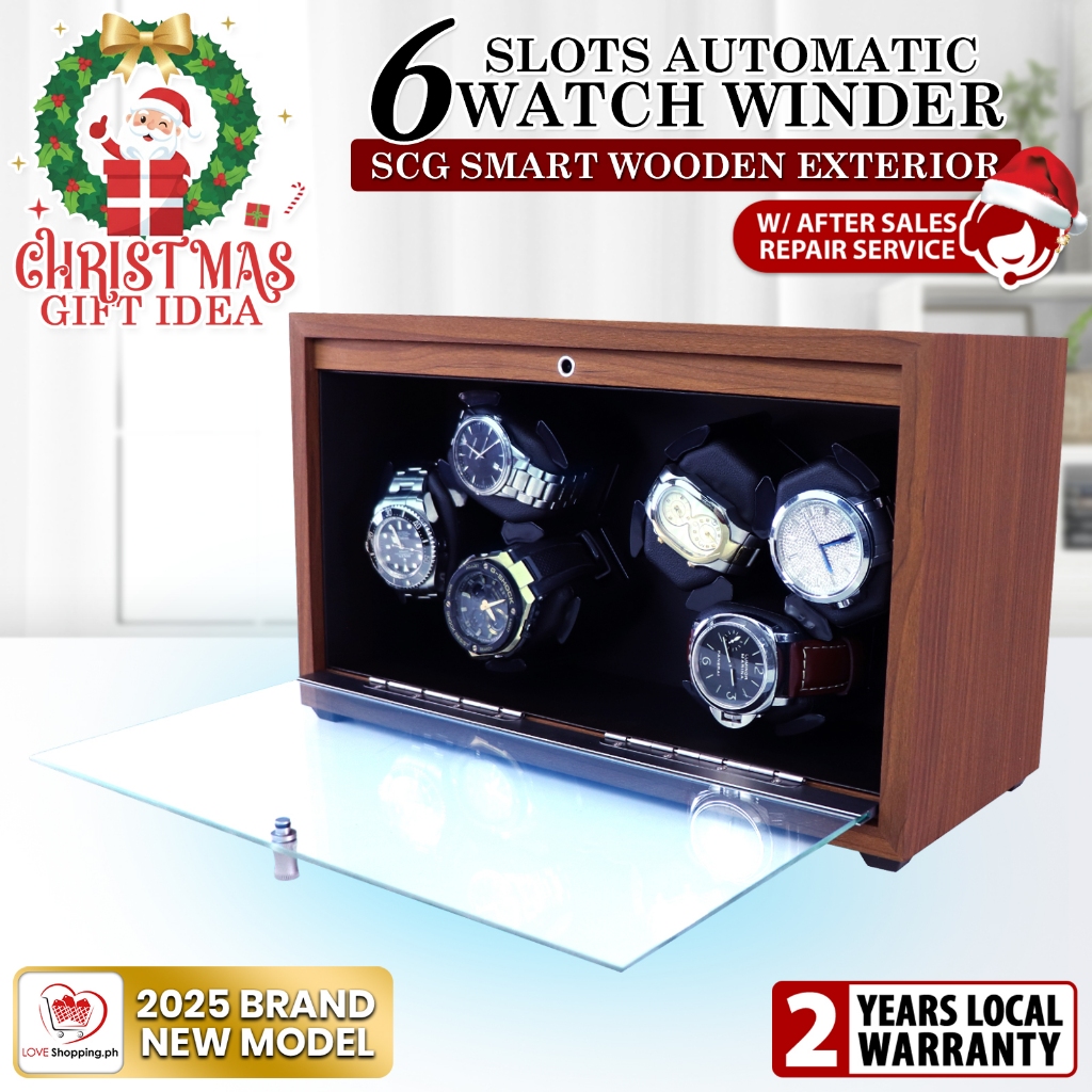 6 Slots / 3 Slots Automatic Watch Winder with Smart Wood Exterior LED ...