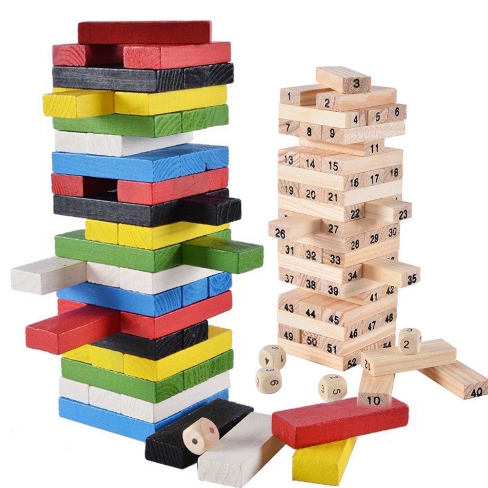 Numbered Wooden Tower Game - 48pcs Jenga-Style Block Set with Family ...