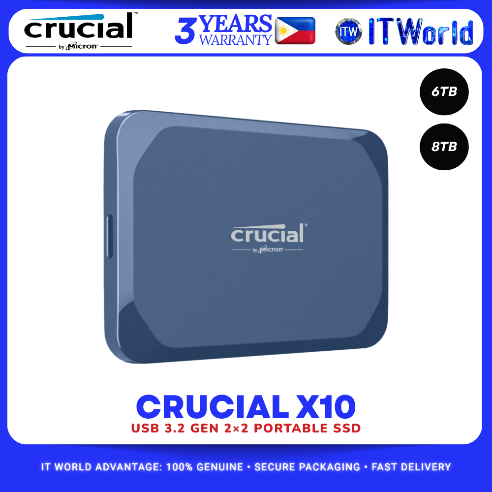 Crucial X10 6TB | 8TB USB 3.2 Gen2x2 Up to 2100MB/s Portable SSD itw ...