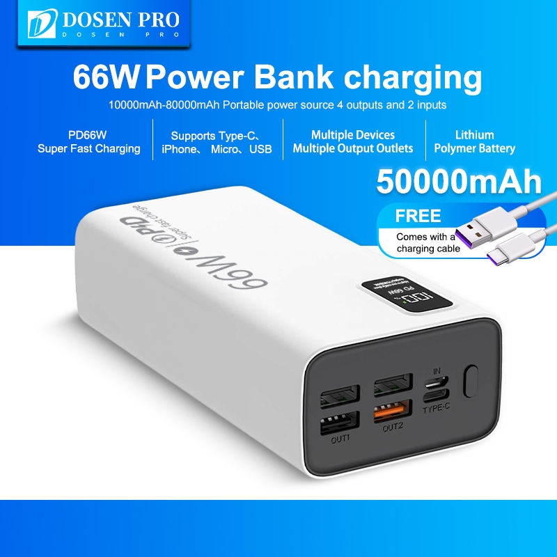 DOSEN Pro Original PD 66w Power Bank 50000mAh fast charge 30000mah ...