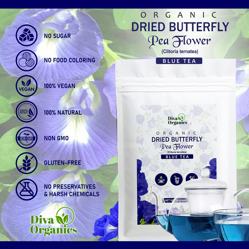 Natural Diva Organics Butterfly Pea Flower Blue Tea 50grams | Shopee ...