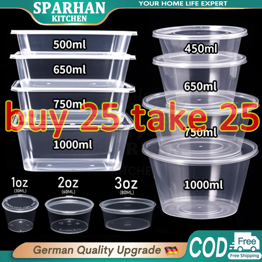 50PCS Disposable Microwavable Plastic Food Container (Rectangle & Round ...