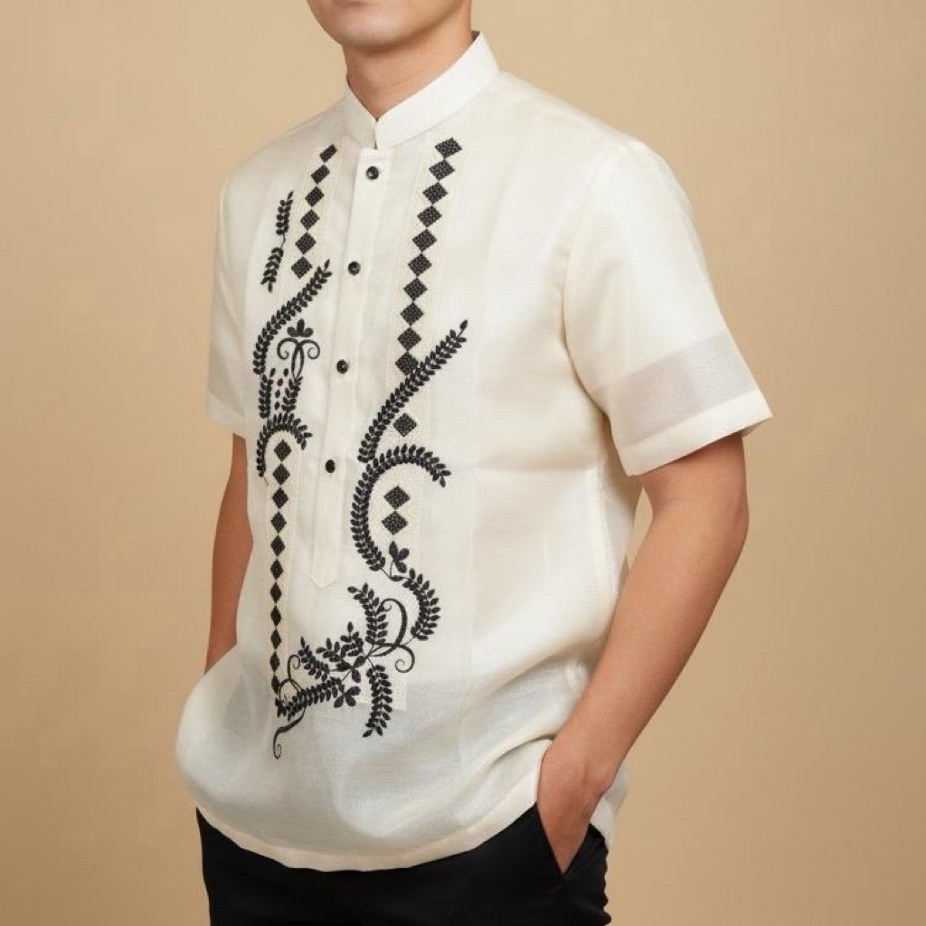 PREMIUM 】Modern Polo Barong Made from Organza Pinya and Embroidery ...