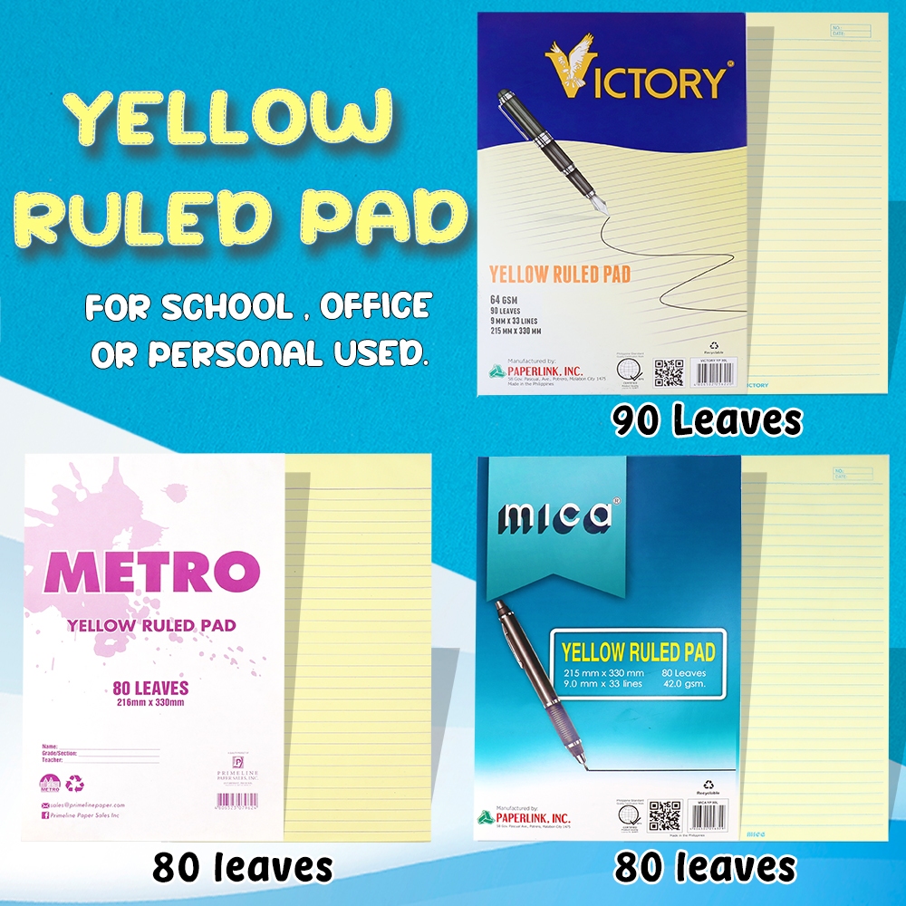 YELLOW PAD Victory, Mica, Metro 80 Leaves (Sold per 1 Pads)School ...