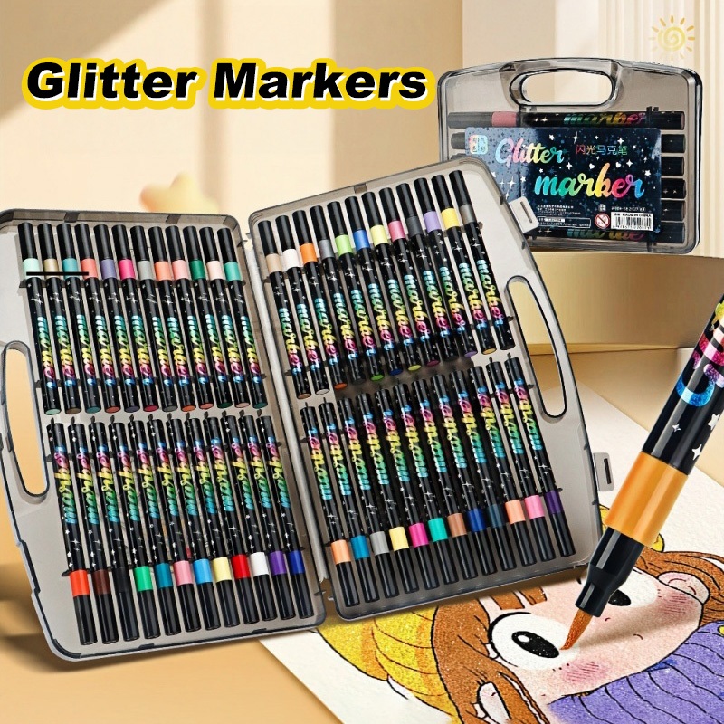 48 Colors Dual Tip Glitter Drawing Color Pen Set Markers Metallic ...
