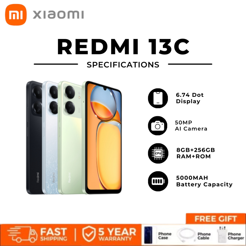 Redmi 13C 8+256GB 6.74" HD+ Display 50MP AI Camera 5000mAh Battery Free ...
