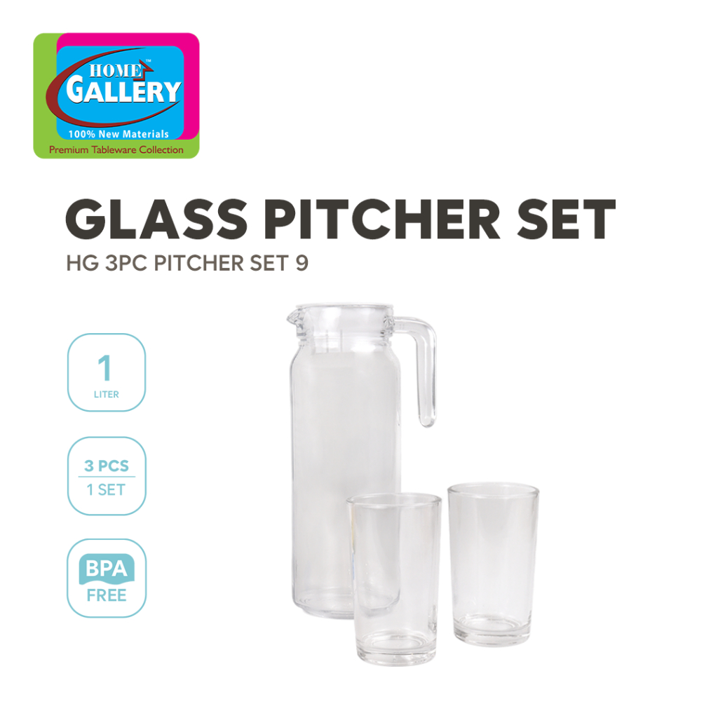 Home Gallery Veneto Glass Pitcher Set 1Ltrs. w/ 2pcs Glass Tumbler 8oz ...