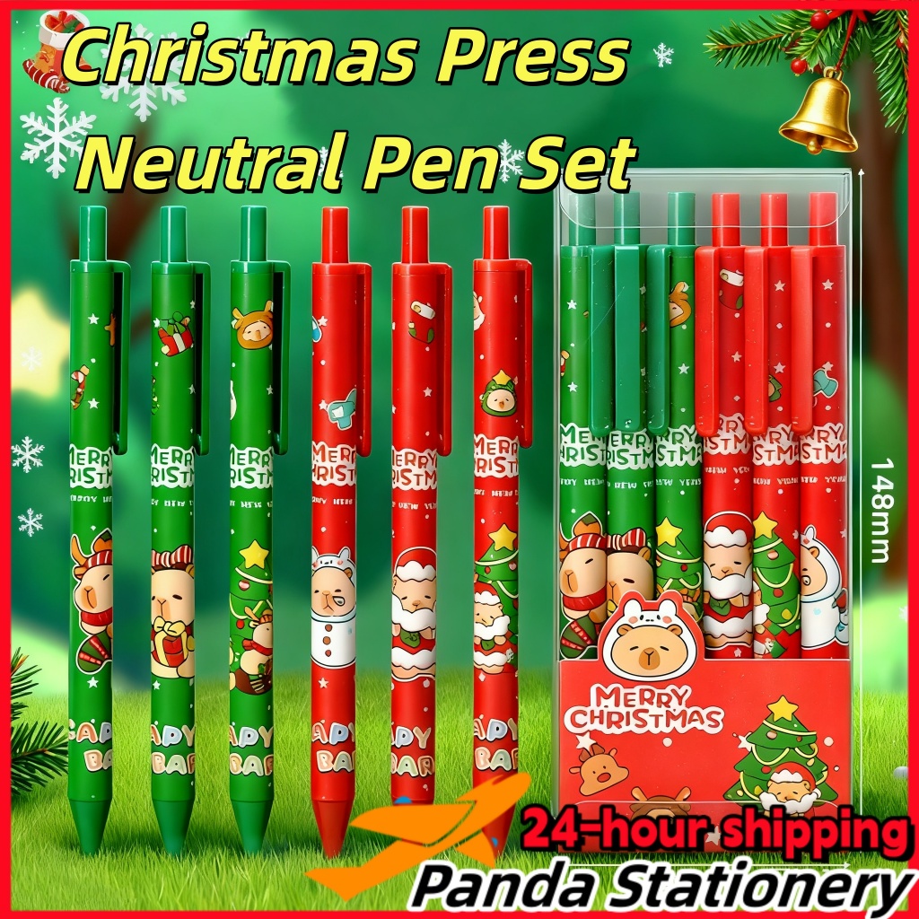 6PCS Christmas Press Gel Pens 0.5MM Black Ink Neutral Pens Cute Student ...