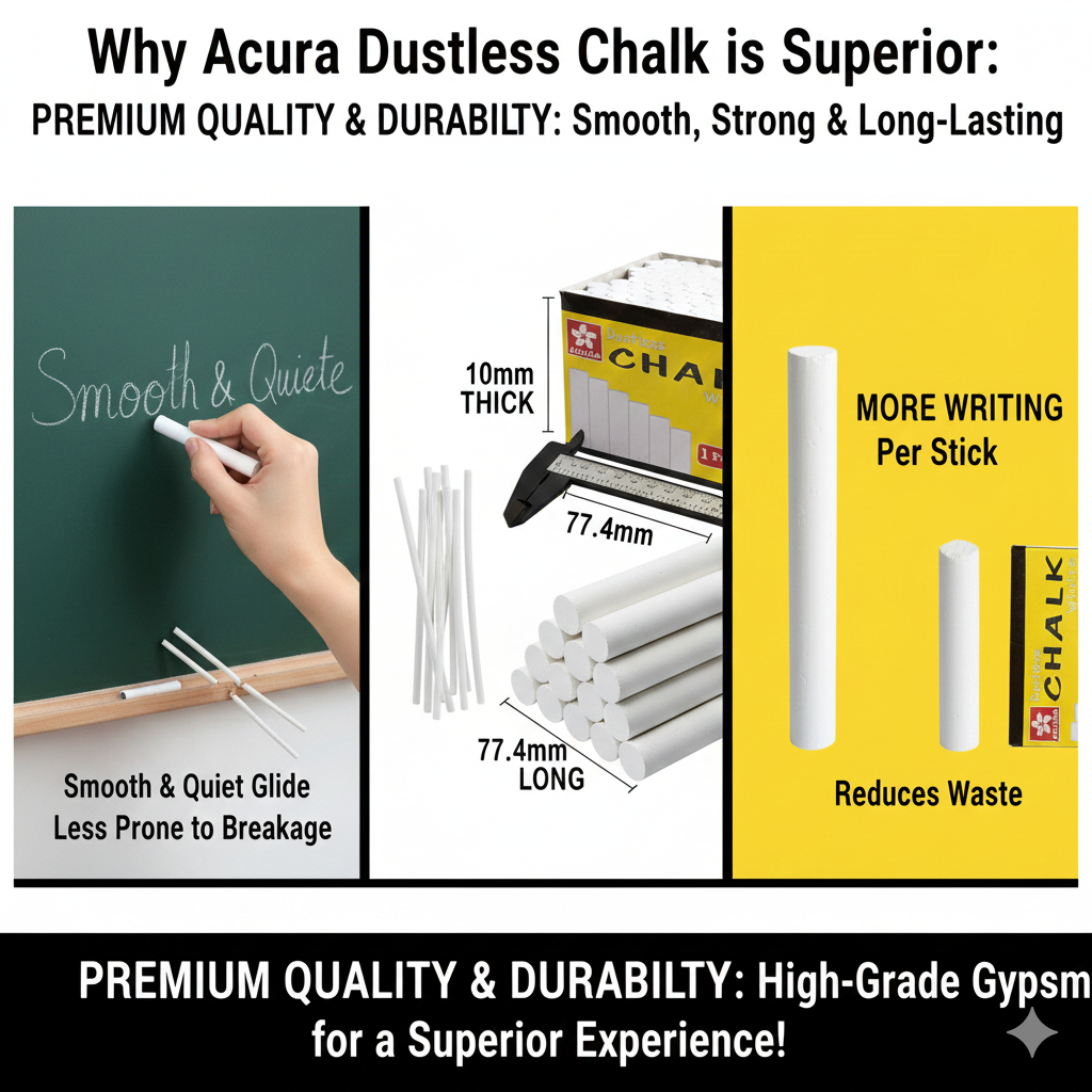 Acura Dustless Chalk White (100 Pcs / 10mm Thick) | Premium, Non-Toxic ...