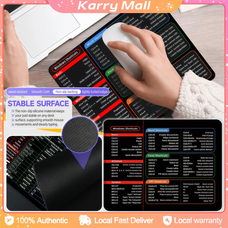 Office Shortcut Key Mouse Pad Soft Lock Edge Non Slip Efficient Laptop ...