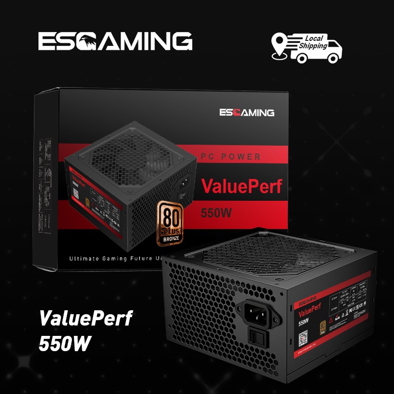 Esgaming Computer ATX 450W 550W PSU True Rated 80 Plus Bronze Certified ...