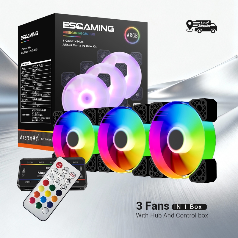 ESGAMING RGB PC Fan 3 IN 1 Kit Case Fan Dual Sync Mode 6 Pin Silent ...