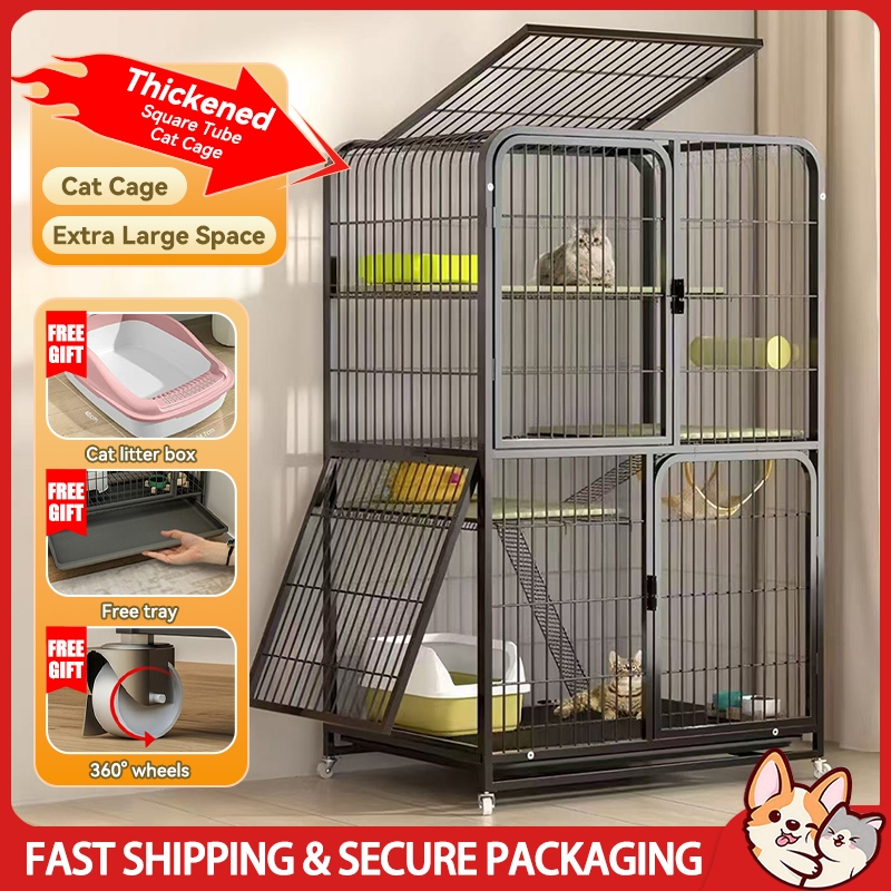 【Free Gift】Square Tube Cat Cage 4 Layer Pet Cage Foldable Heavy Duty ...
