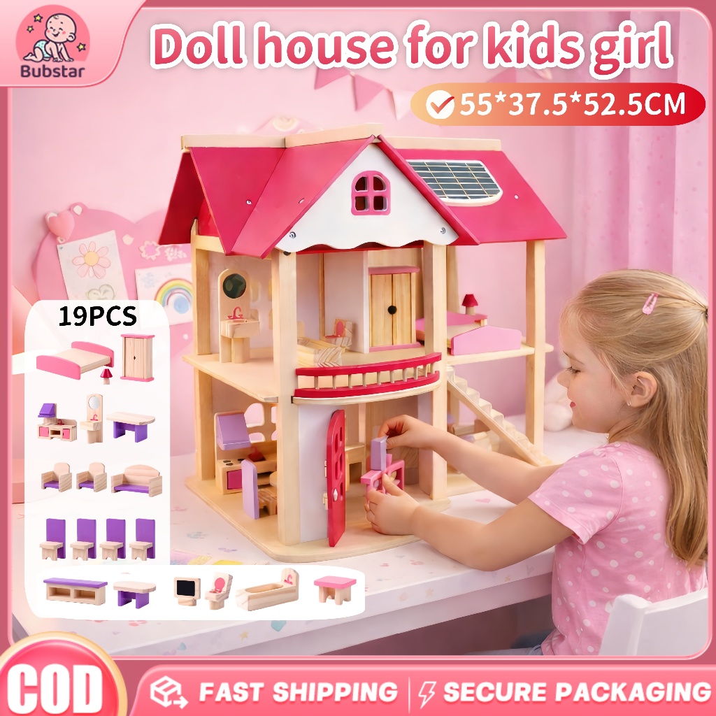 Doll House For Kids Girl Wooden Big Size DIY 55*37.5*52.5CM Birthday ...