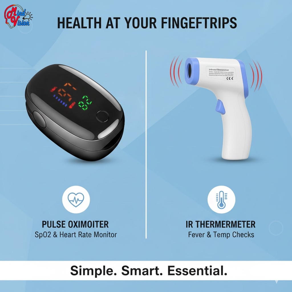 Bundle Medical Fingertip Pulse Oximeter Portable SMH-01 And Infrared ...