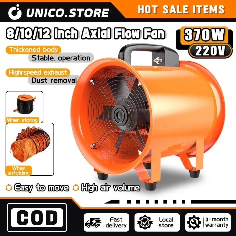 Exhaust Fan 8/10/12 Inches 370W Portable Axial Flow Fan Low Noise ...