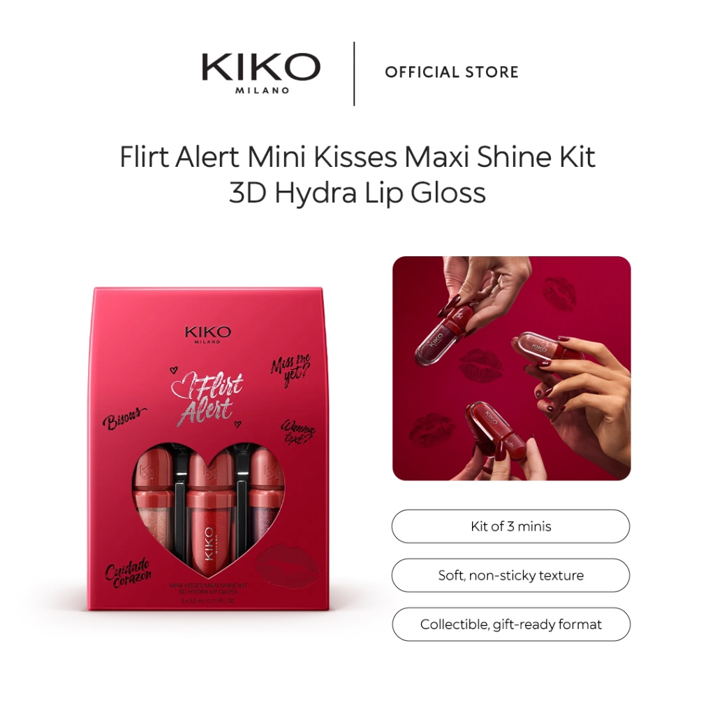Kiko Milano Flirt Alert Mini Kisses Maxi Shine Kit 3D Hydra Lip Gloss ...