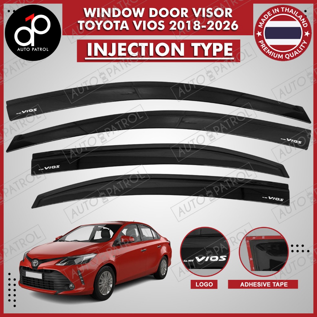 TOYOTA VIOS 2018-2026 Window Door Rain Visor Black (INJECTION TYPE ...
